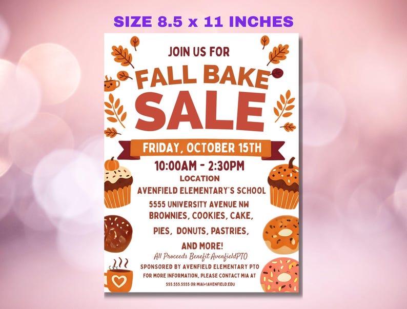 Editable Fall Bake Sale Flyer Template | Autumn Baking Fundraiser ...