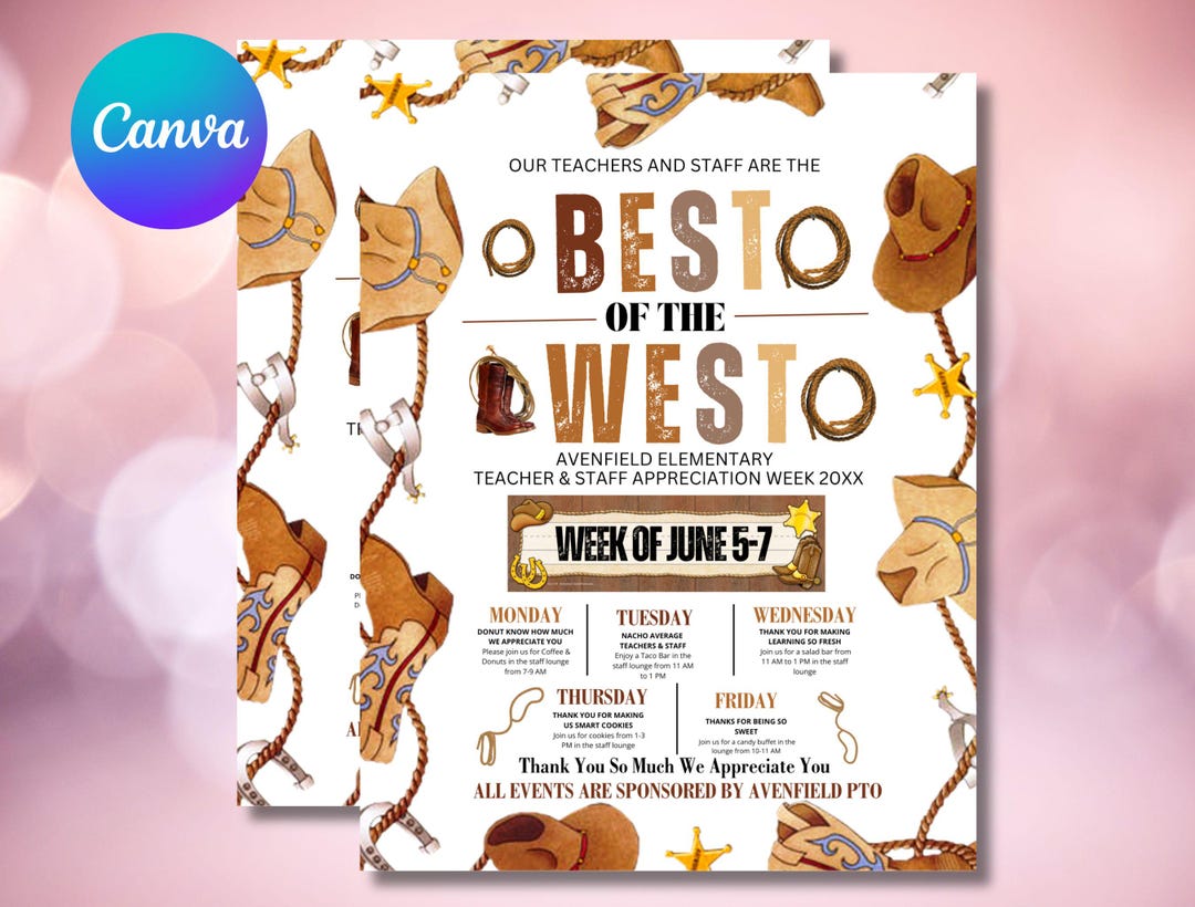 Western Theme Teacher Appreciation Itinerary | Editable Canva Schedule ...