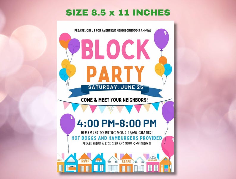DIY Block Party Flyer Canva Template, Editable Neighborhood Block Party ...
