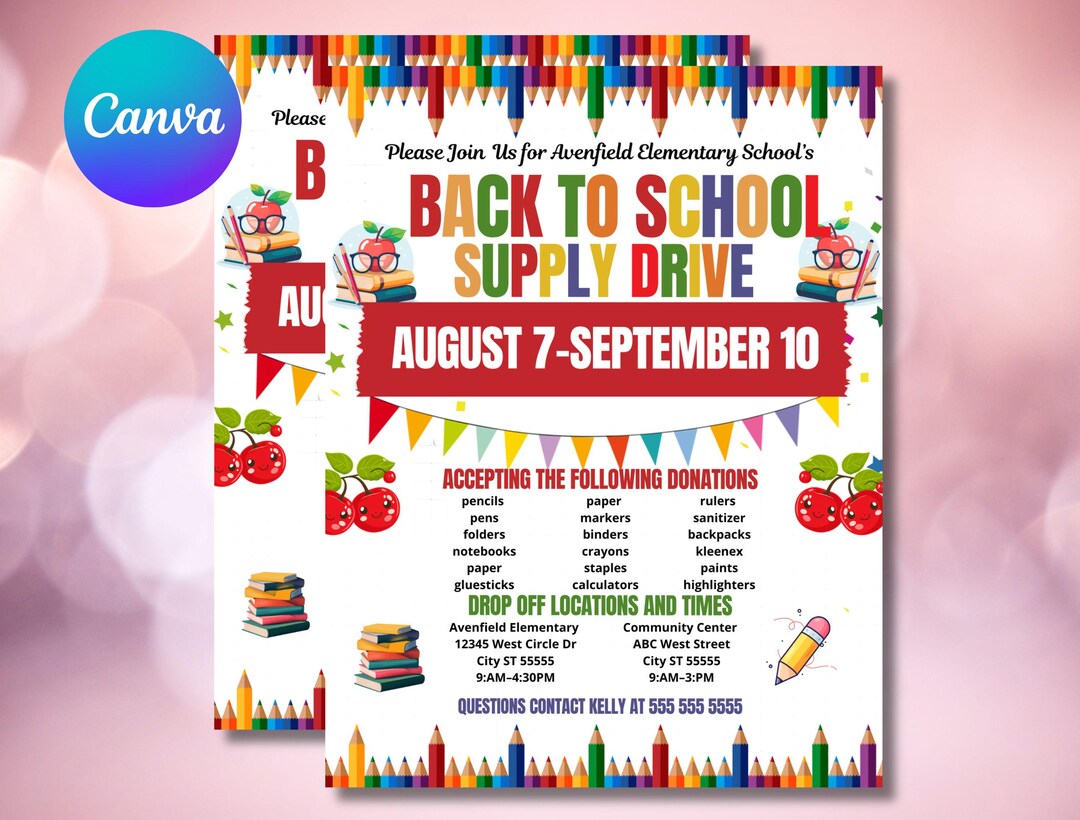 Supply Drive Flyer Editable Template for Back to School Supplies ...