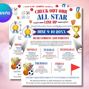 Editable Sports All Star Theme Parent Newsletter Itinerary Flyer for ...