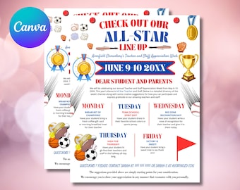 EDITABLE Sports All Star Theme Parent Newsletter Itinerary Flyer for ...