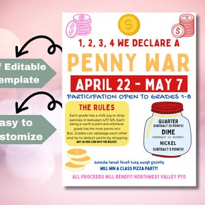 Editable Penny War Fundraiser Flyer, Printable Handout, School ...
