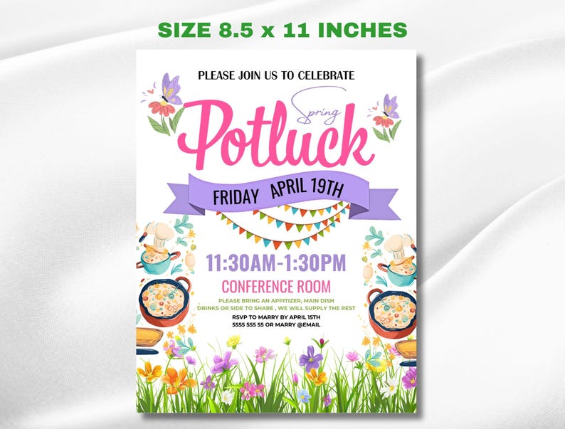 Editable Spring Potluck Invite Printable, Potluck Luncheon Party Flyer ...