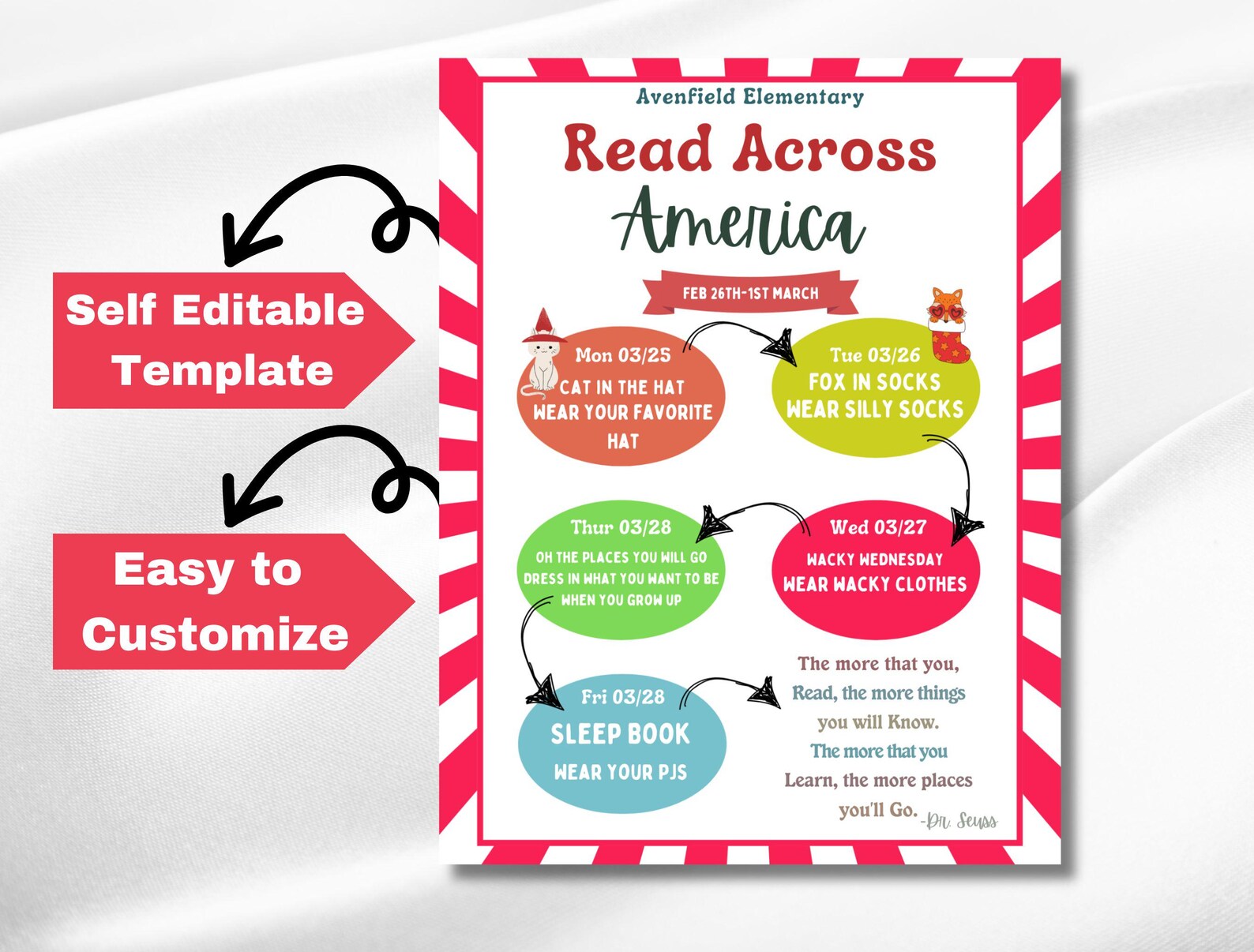 Editable Read Across America Poster, , Spirit Week, Dr. Seuss Week - Etsy