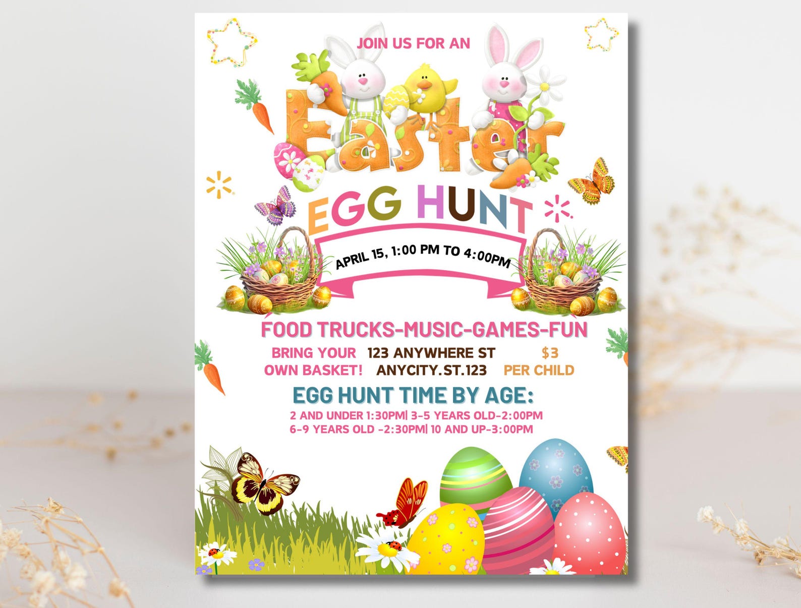 Editable Easter Egg Hunt Flyer Template, Printable Easter Egg Hunt ...