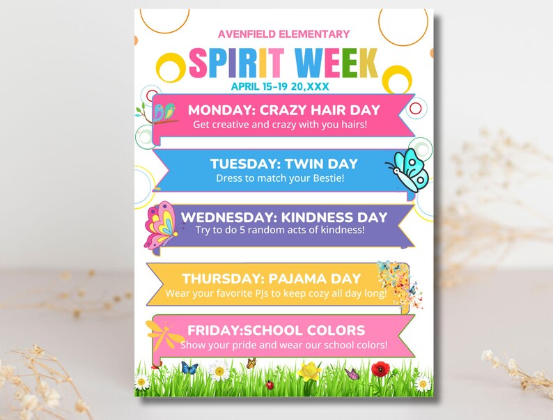 Editable Spring Spirit Week Flyer Canva Template, School Spirit ...