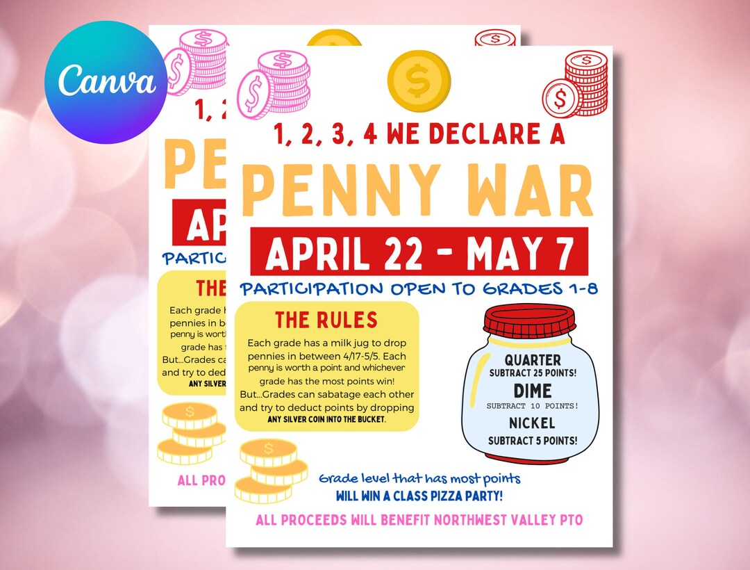 Editable Penny War Fundraiser Flyer, Printable Handout, School ...