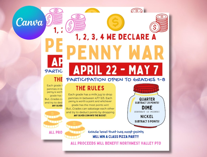 Editable Penny War Fundraiser Flyer, Printable Handout, School ...