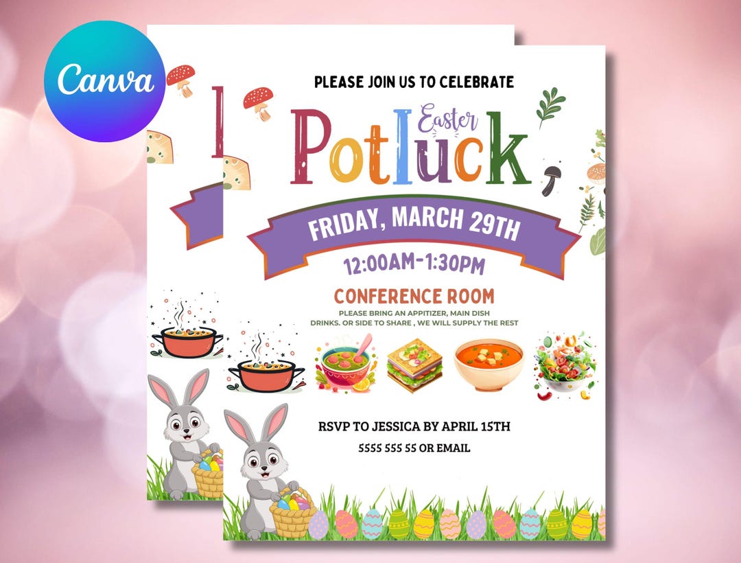 Editable Easter Potluck Invite, Spring Potluck Party Printable, Canva ...