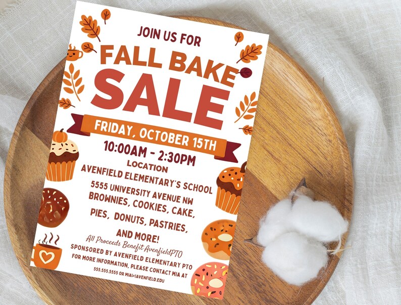 Editable Fall Bake Sale Flyer Template | Autumn Baking Fundraiser ...