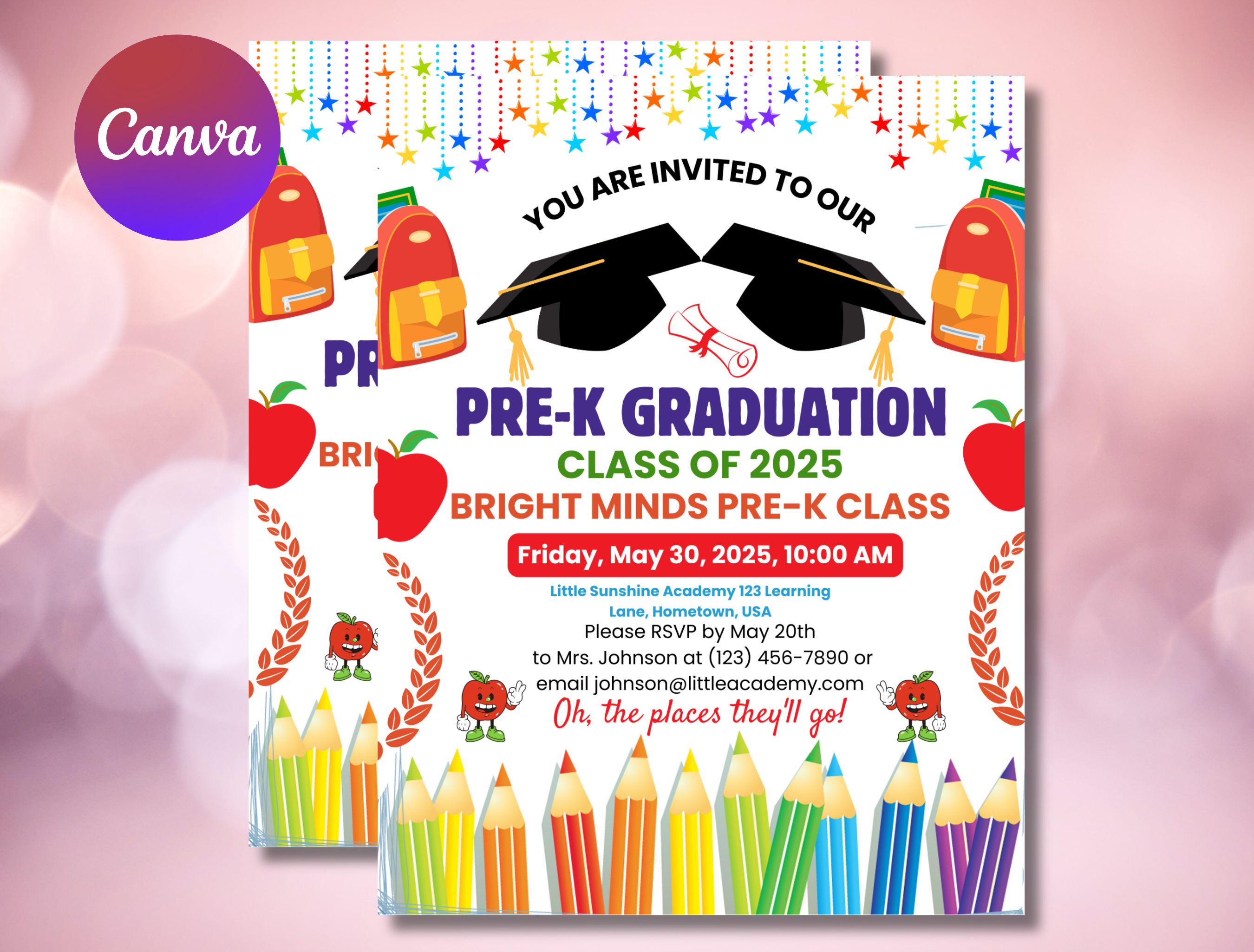 Preschool Graduation Invitation, Pre-k Graduation Invitation, Preschool ...
