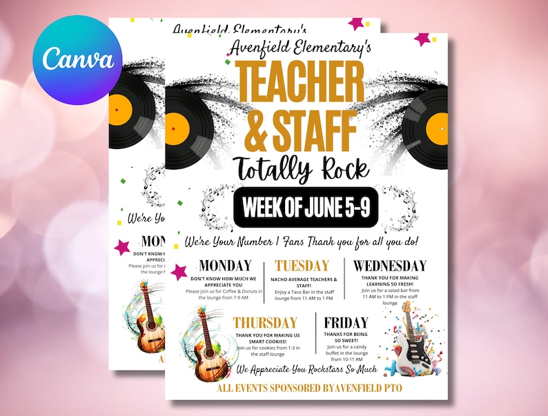 Editable Rock and Roll Theme Teacher & Staff Appreciation Week Rock ...