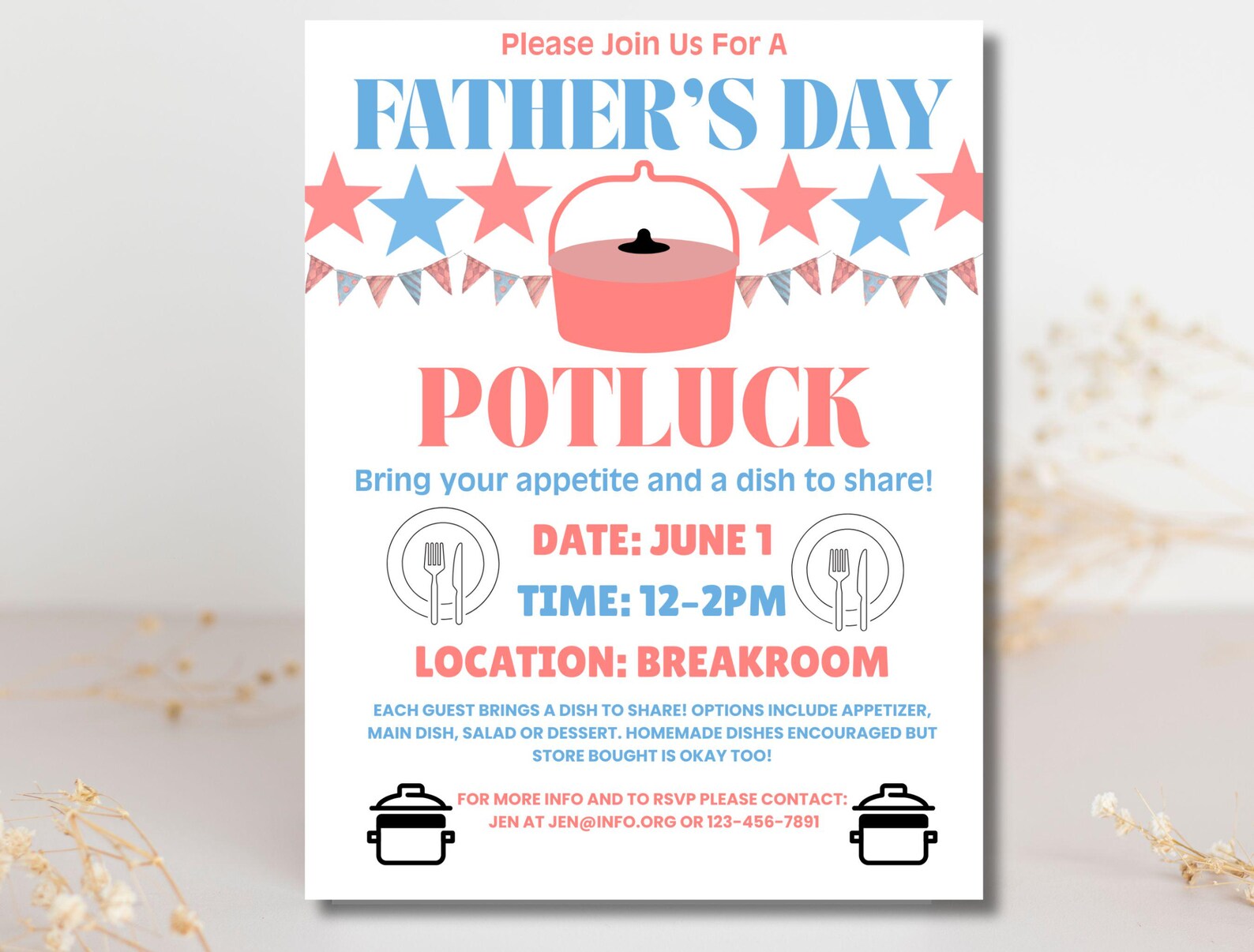 Fathers Day Potluck Flyer Template Potluck Invitation Flyer ...