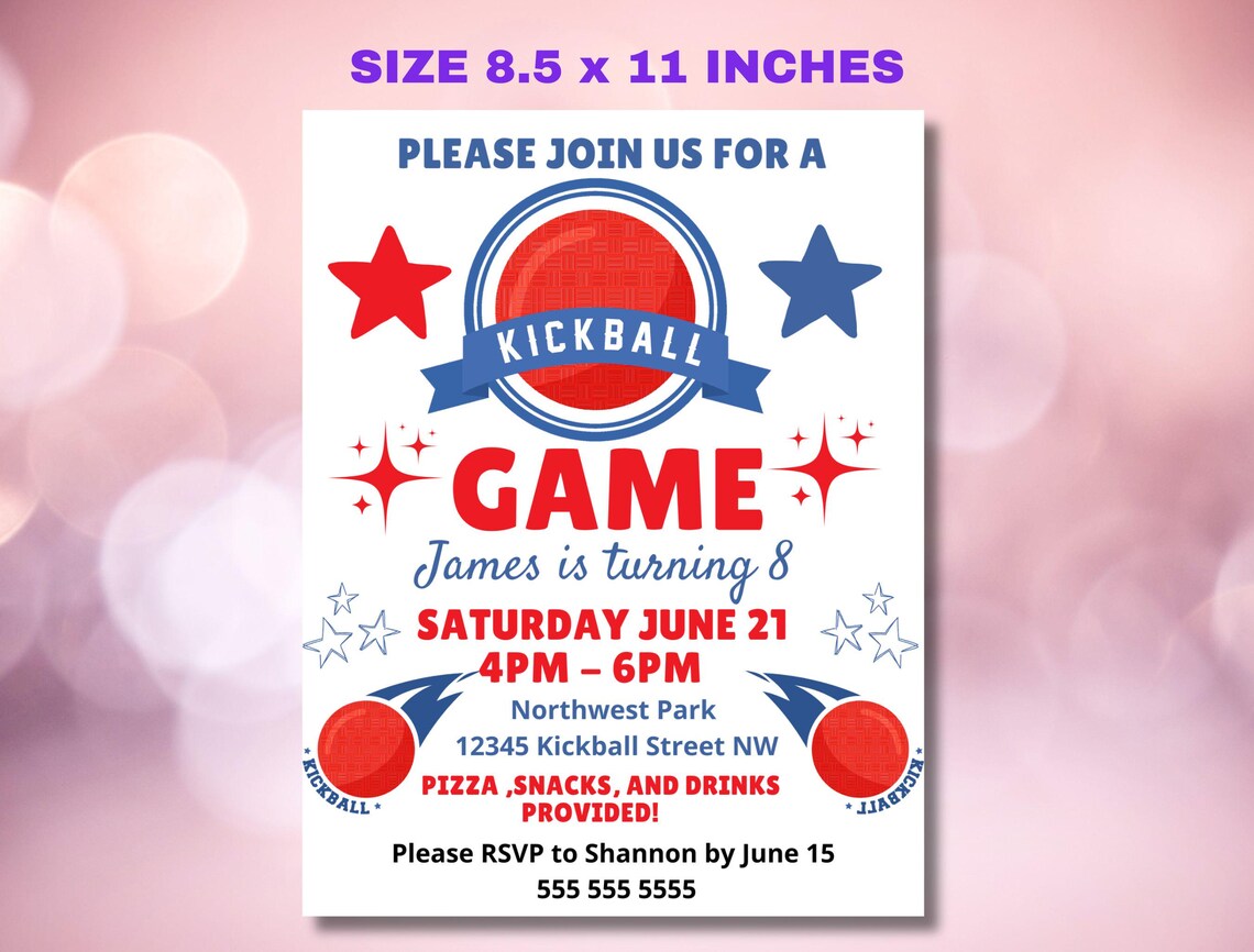 Editable Kickball Invitation Template, Canva Template, Digital Download ...