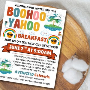 Editable Boo Hoo Yahoo Invitation, School Breakfast Social Flyer ...