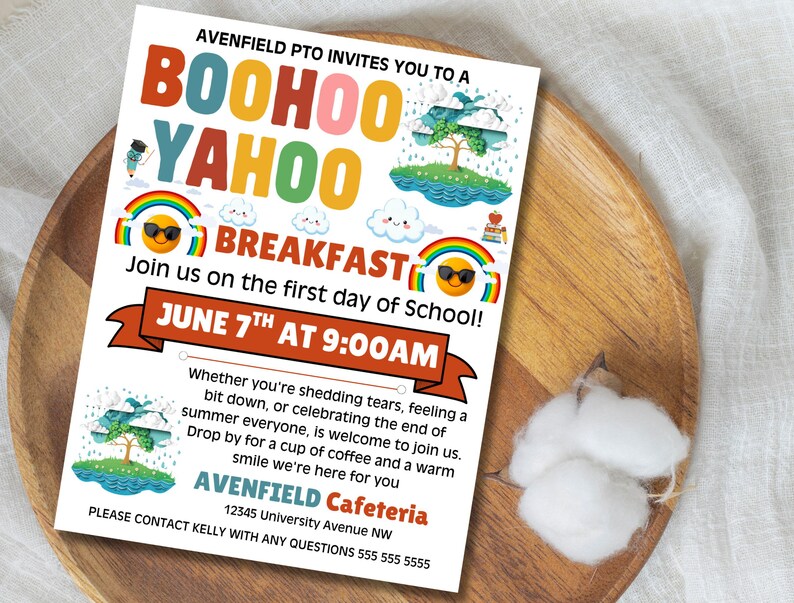Editable Boo Hoo Yahoo Invitation, School Breakfast Social Flyer ...