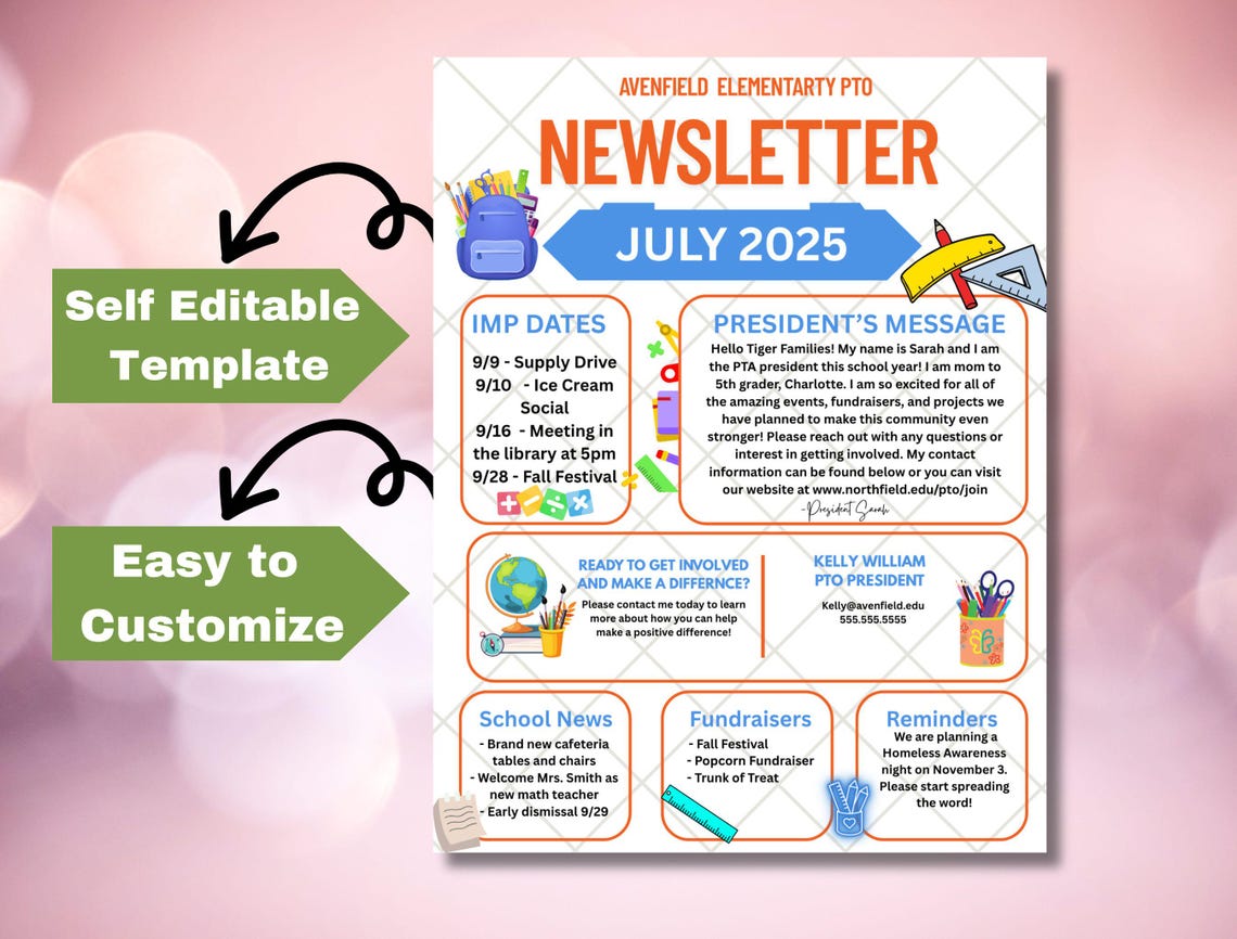 Editable August PTA Newsletter Template, DIY PTO School News in Canva ...