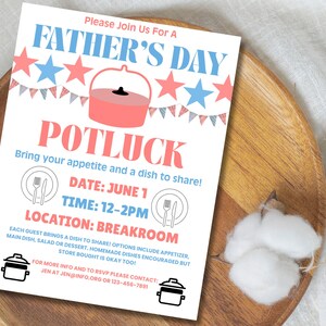 Fathers Day Potluck Flyer Template Potluck Invitation Flyer ...