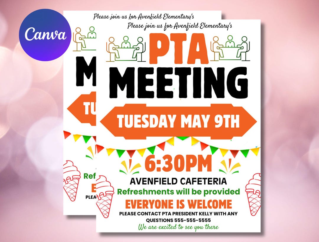 Editable PTA Meeting Flyer Template, July PTA PTO News, Printable Canva ...