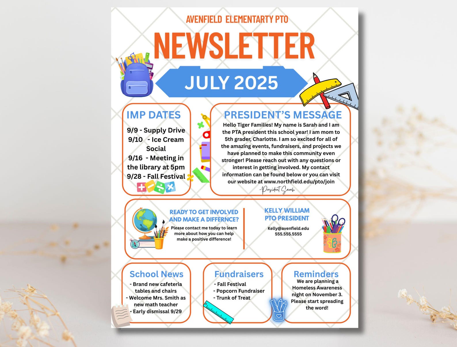 Editable August PTA Newsletter Template, DIY PTO School News in Canva ...