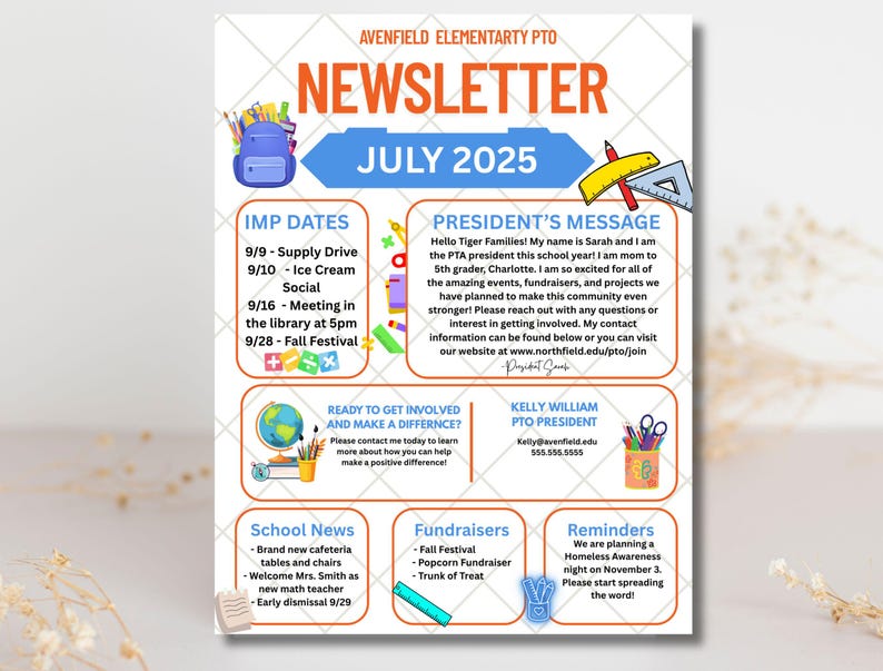 Editable August PTA Newsletter Template, DIY PTO School News in Canva ...