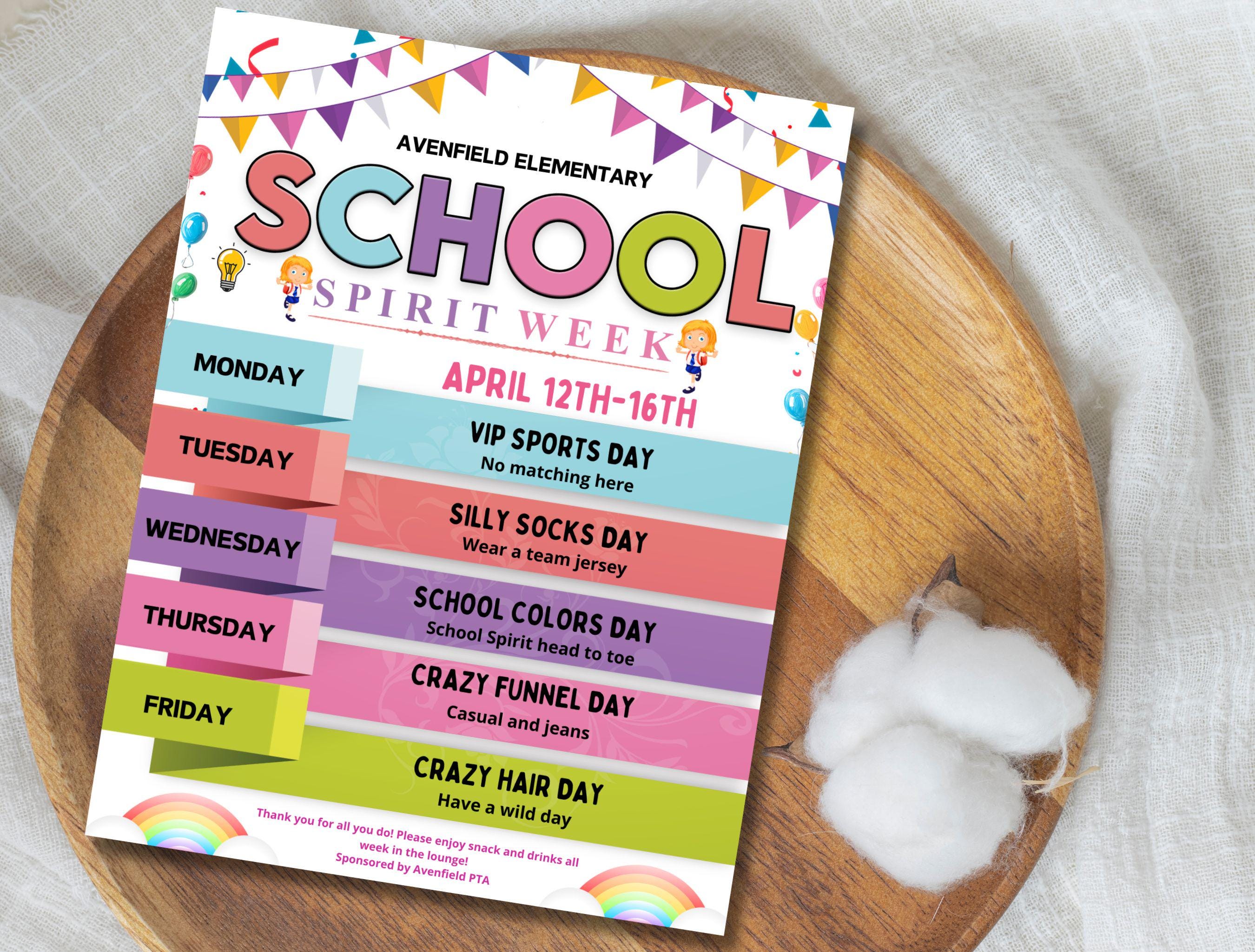 Spirit Week Template, Spirit Week Schedule, School Spirit Week, Spirit ...