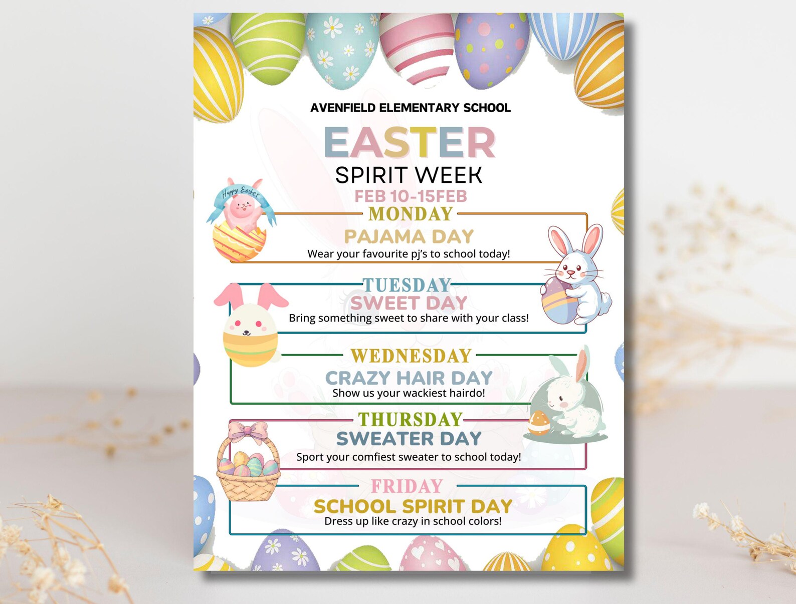 Easter Spirit Week Flyer Template, School Spirit Week Template, Spirit ...