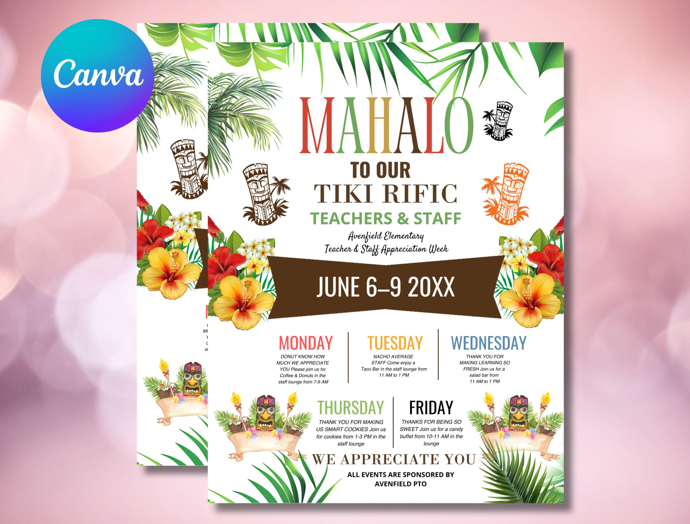 Editable Hawaiian Luau Theme Teacher & Staff Appreciation Theme ...