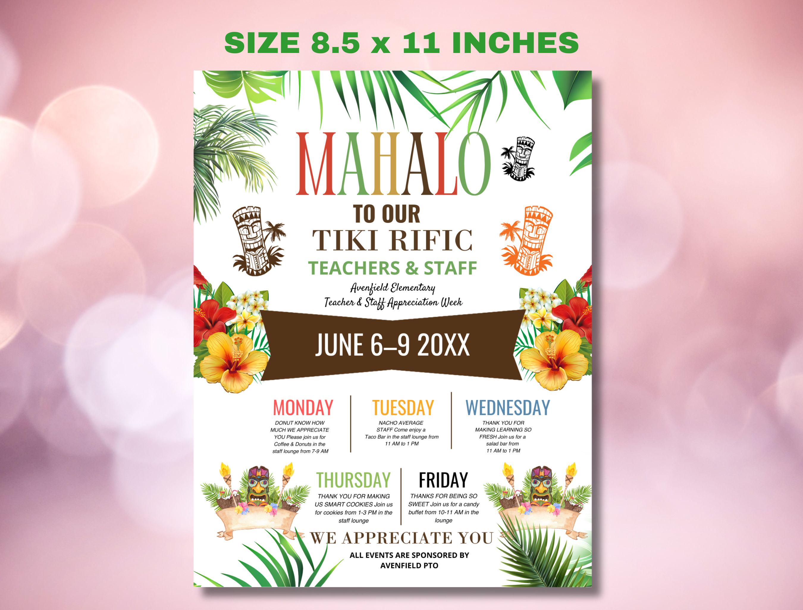 Editable Hawaiian Luau Theme Teacher & Staff Appreciation Theme ...