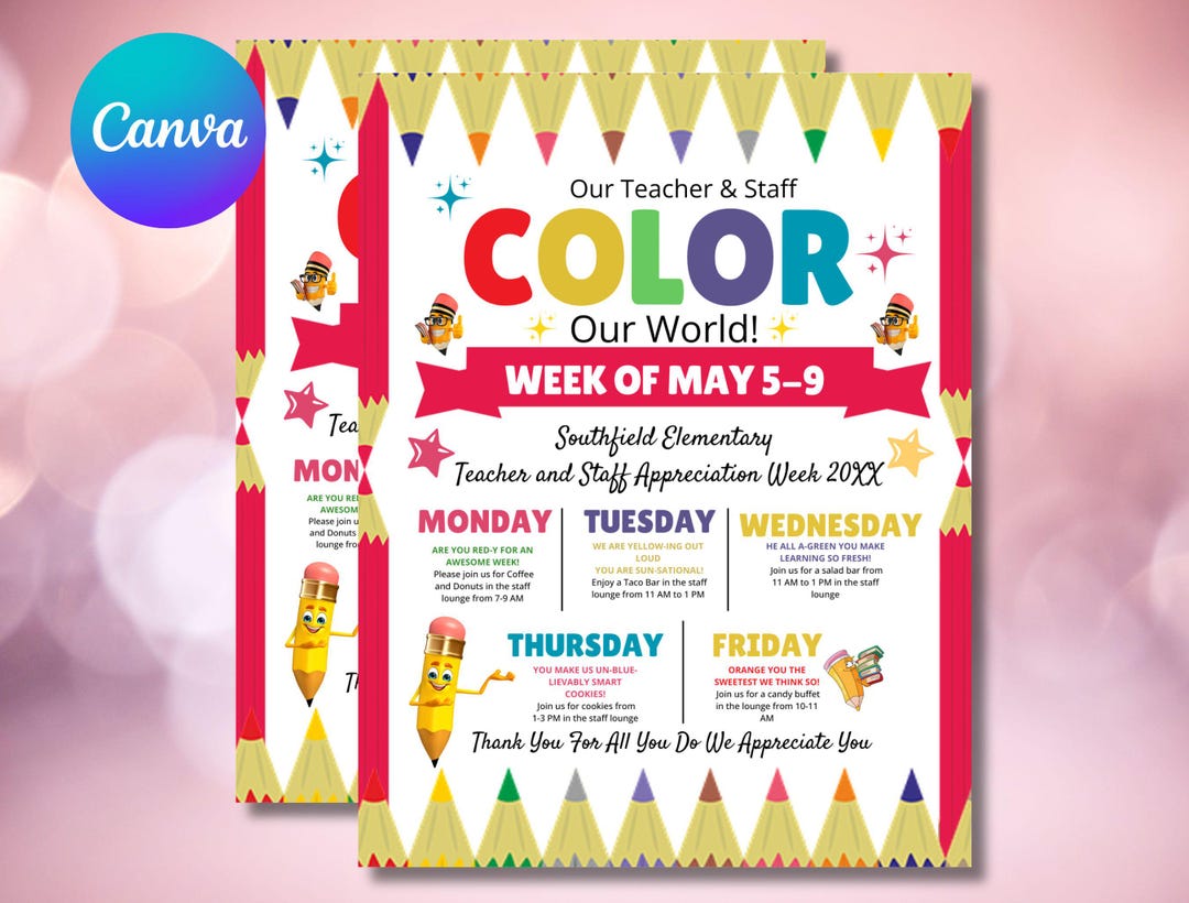 Editable Rainbow Theme Teacher & Staff Appreciation Canva Template ...