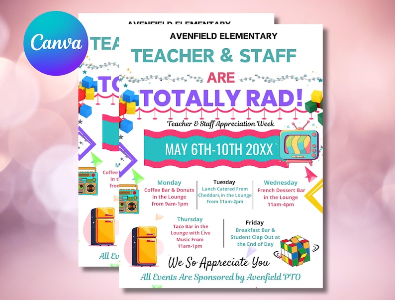 Editable Teacher and Staff Appreciation Week Flyer, Itinerary Flyer ...