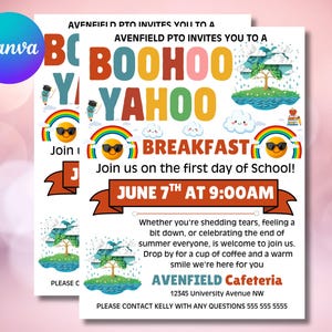 Editable Boo Hoo Yahoo Invitation, School Breakfast Social Flyer ...