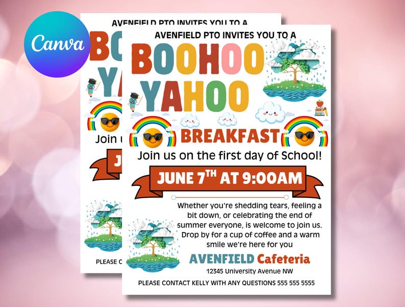 Editable Boo Hoo Yahoo Invitation, School Breakfast Social Flyer ...