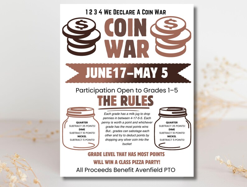 Editable Coin War Flyer Template – Penny Drive School Fundraiser ...