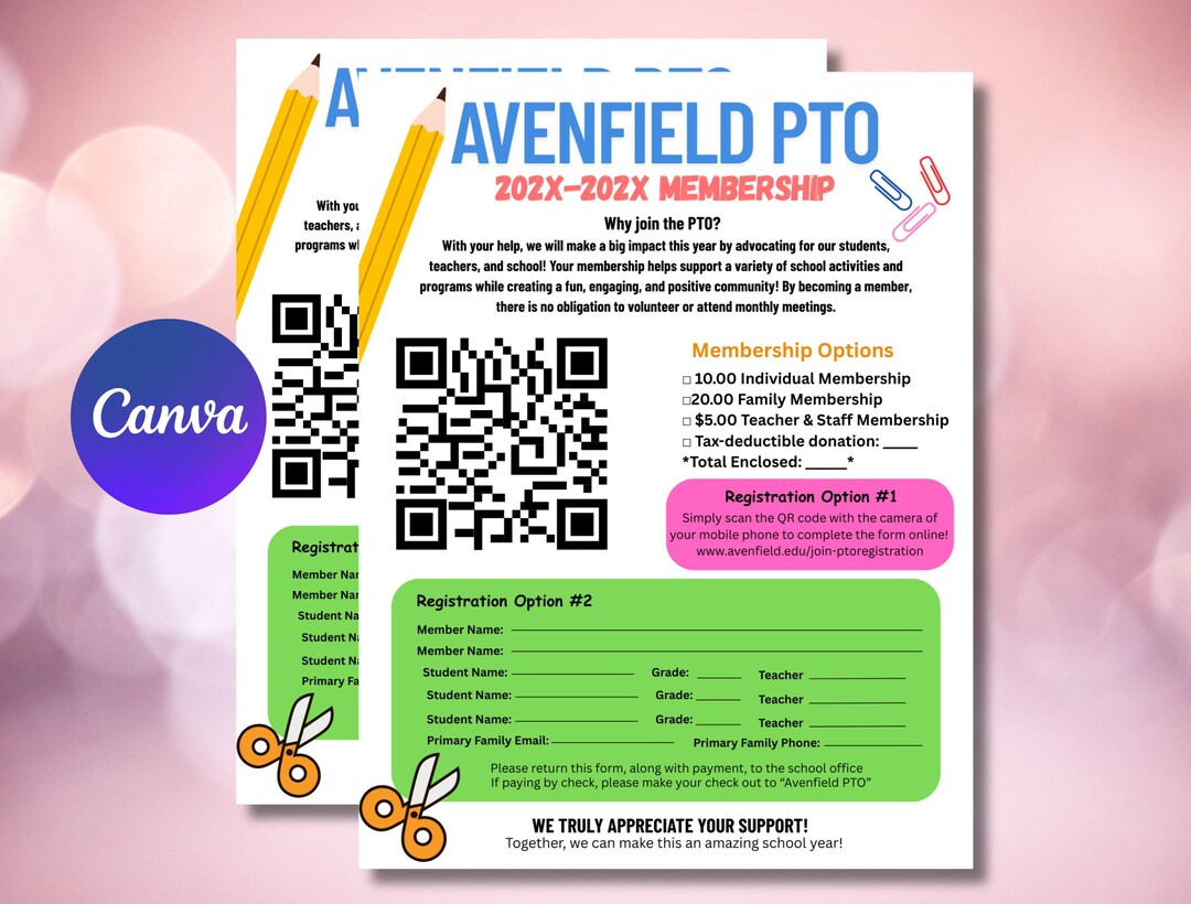 Editable PTA Membership & Volunteer Registration Form Template ...