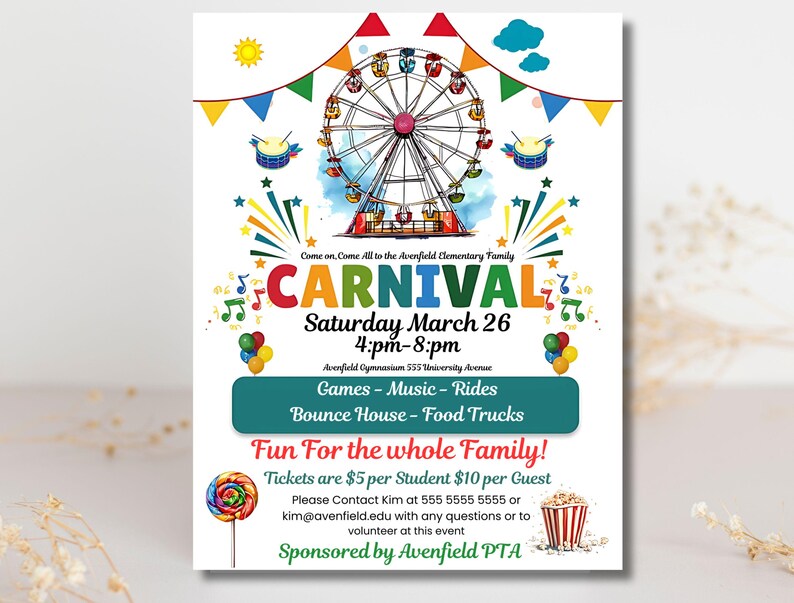 Editable Spring Carnival Flyer Canva Template, DIY Spring Circus Invite ...