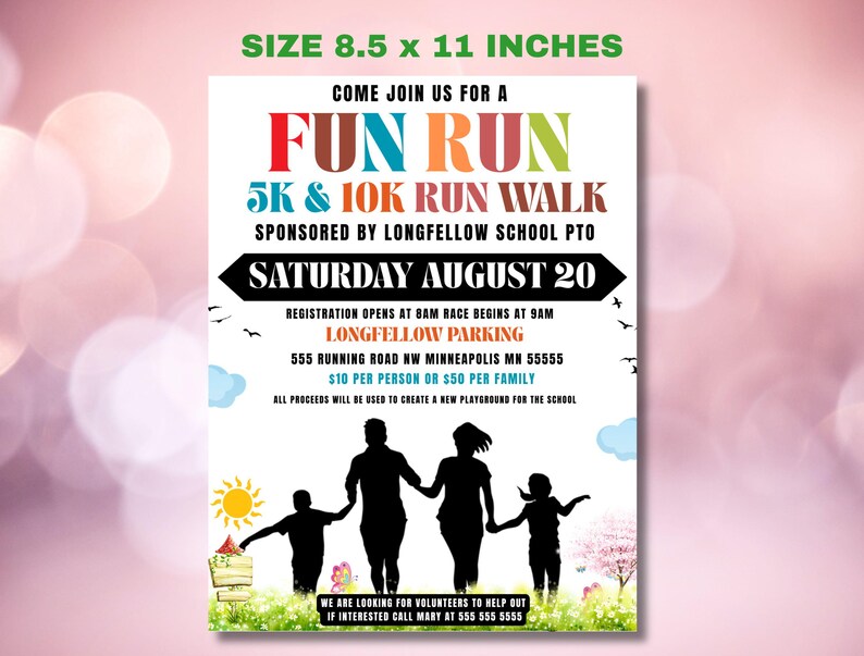 Editable Canva Template – Fun Run Flyer for 5K/10K Outdoor Walk & Race ...