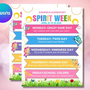 Editable Spring Spirit Week Flyer Canva Template, School Spirit ...