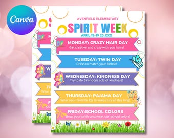 School Spirit Week TEMPLATE, Editable Back to School Flyer, PTA ...