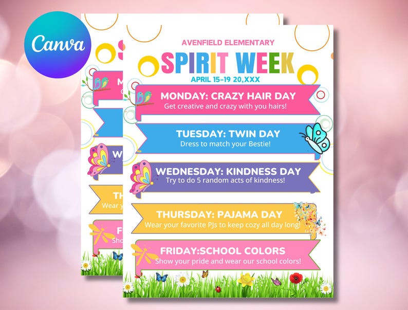 Editable Spring Spirit Week Flyer Canva Template, School Spirit ...