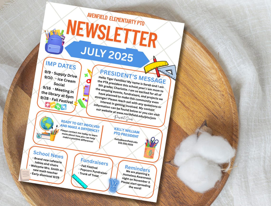 Editable August PTA Newsletter Template, DIY PTO School News in Canva ...