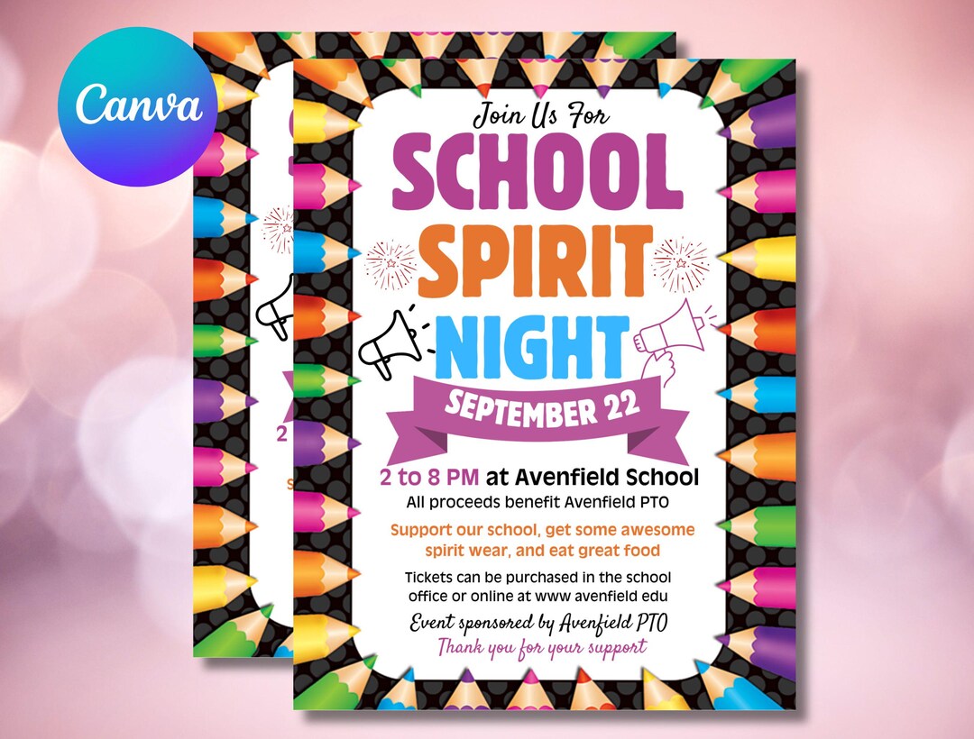 School Spirit Night Flyer Template, Spirit Fundraiser Invitation,canva ...