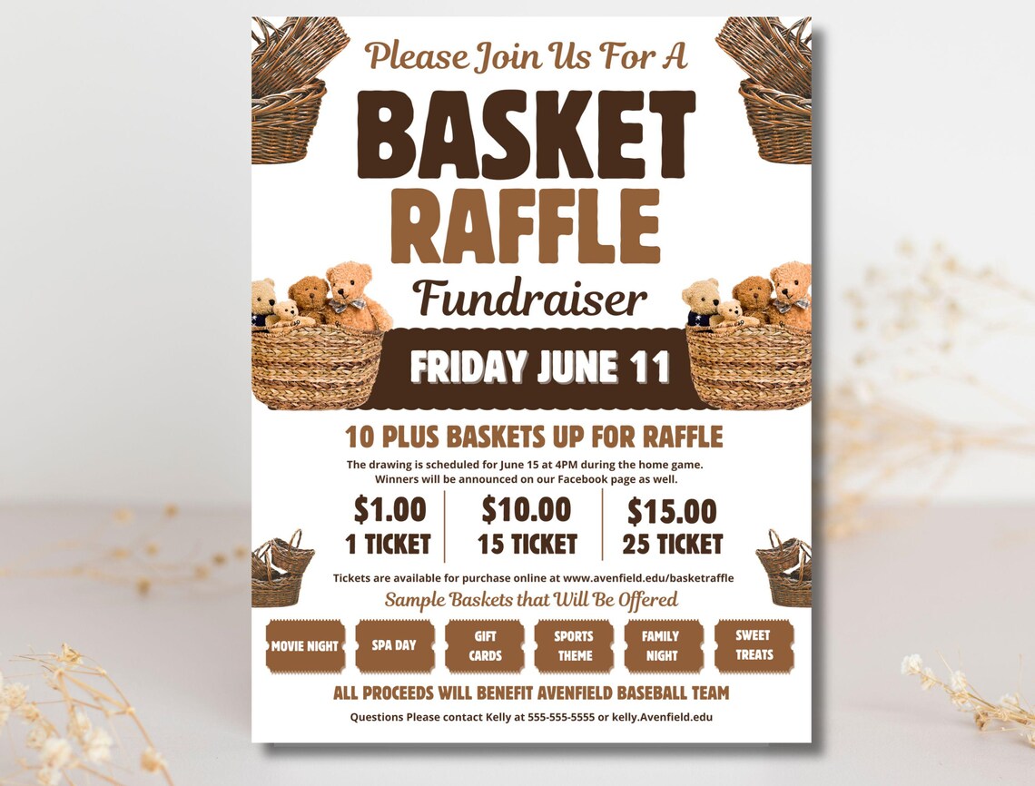 Editable Basket Raffle Flyer Template – Gift Basket Fundraiser ...