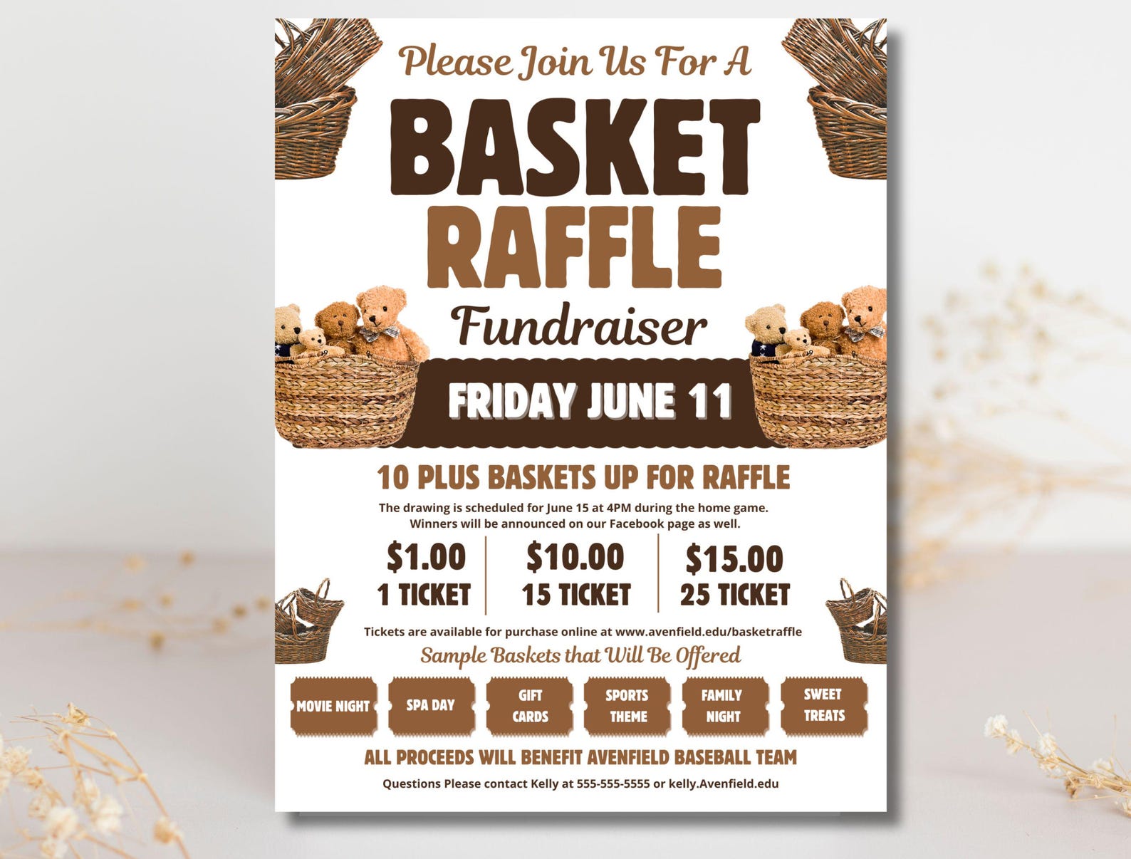 Editable Basket Raffle Flyer Template – Gift Basket Fundraiser ...
