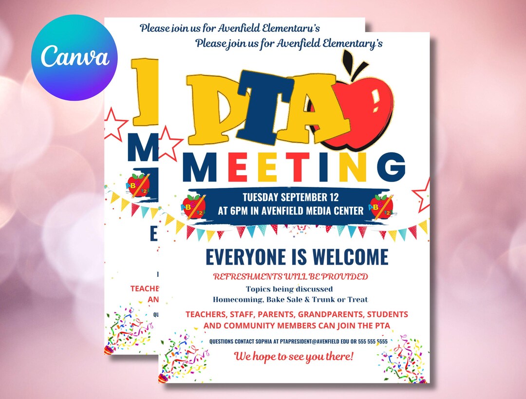 Editable Spring PTA Meeting Flyer Template, PTO PTA April News, Canva ...
