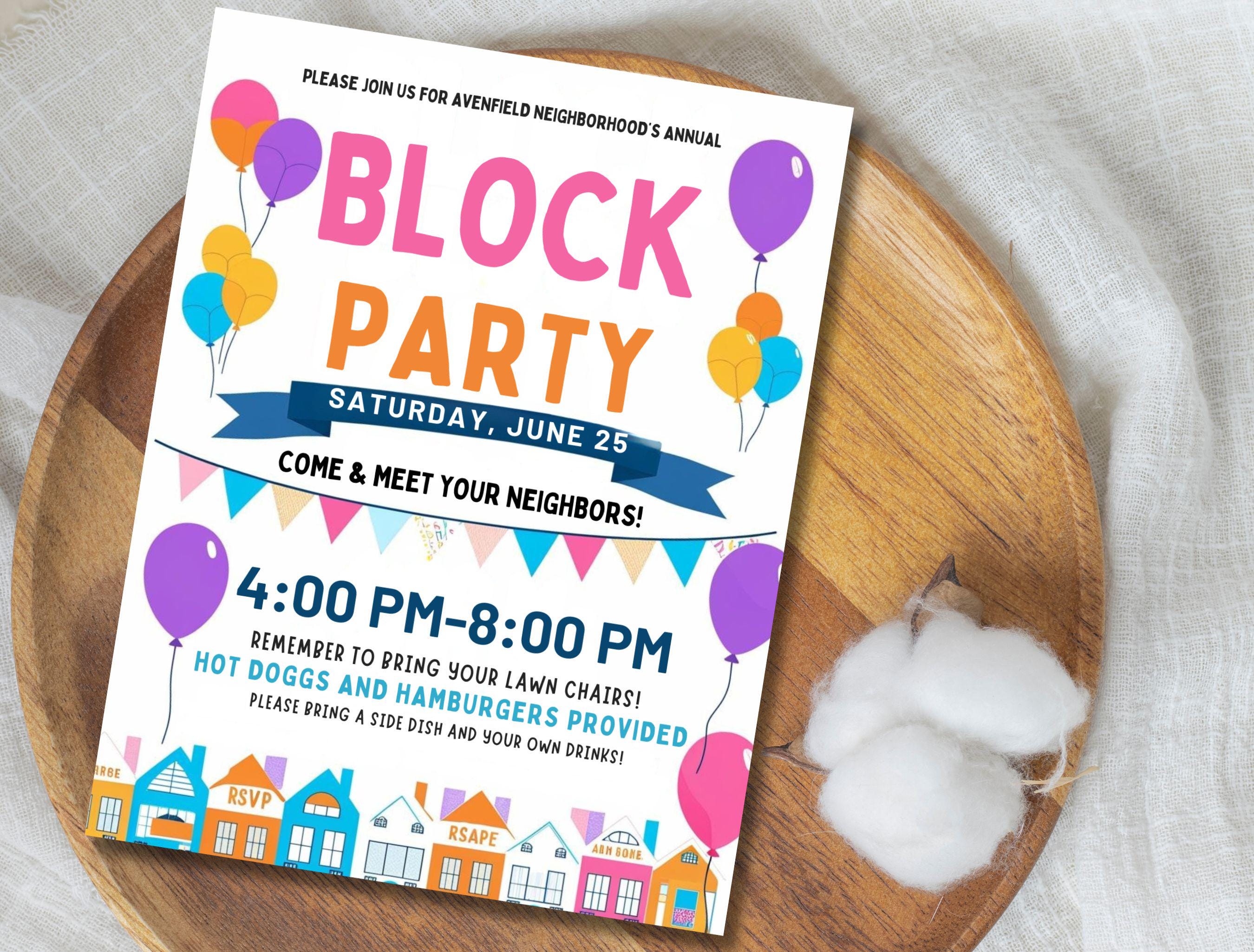 DIY Block Party Flyer Canva Template, Editable Neighborhood Block Party ...
