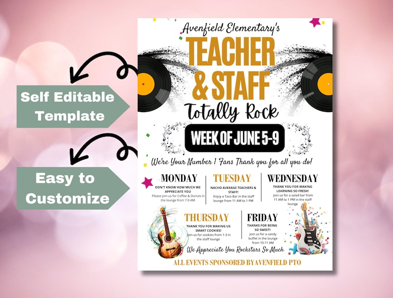 Editable Rock and Roll Theme Teacher & Staff Appreciation Week Rock ...