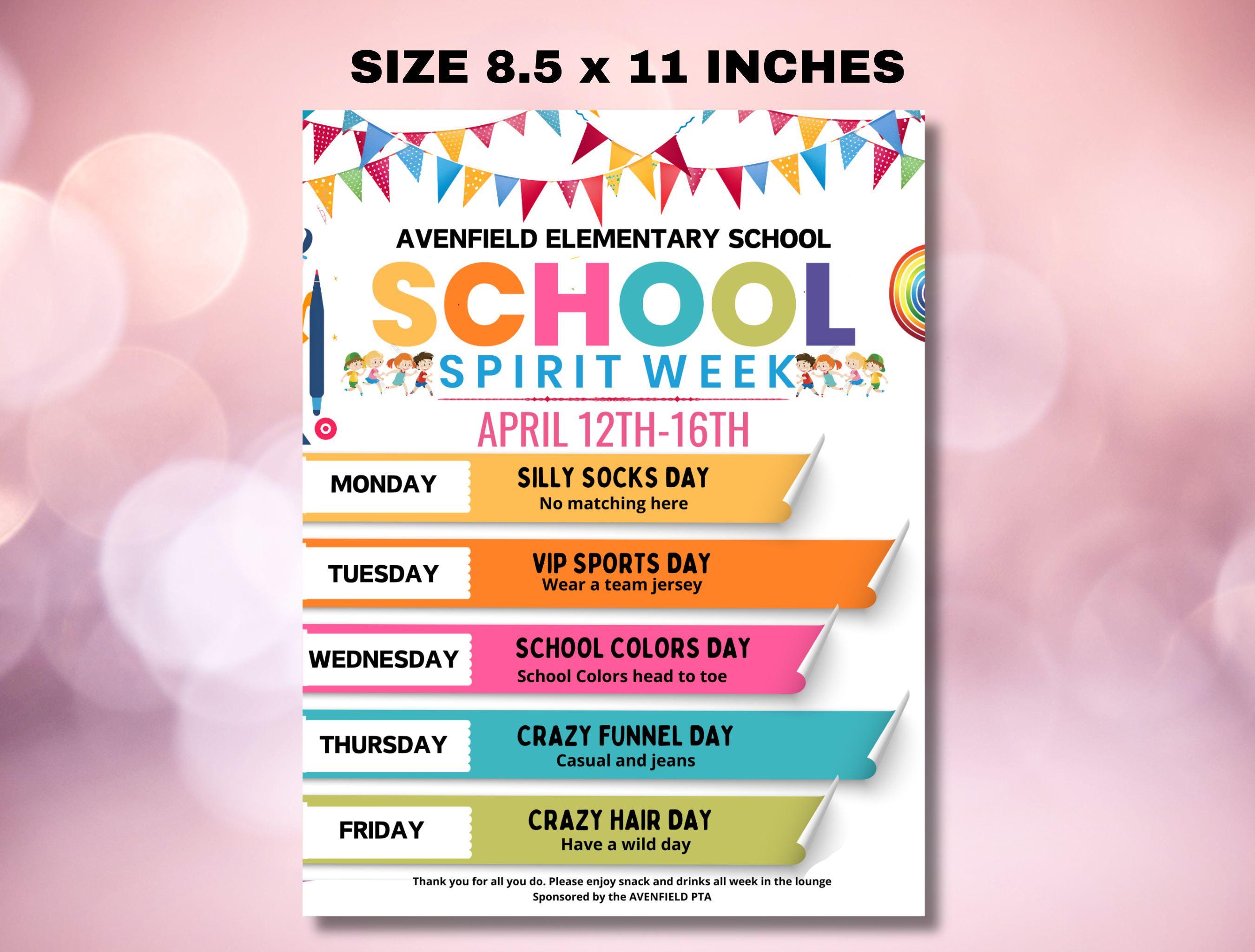 Spring Spirit Week Flyer Printable Office Spirit Week Template Easter ...