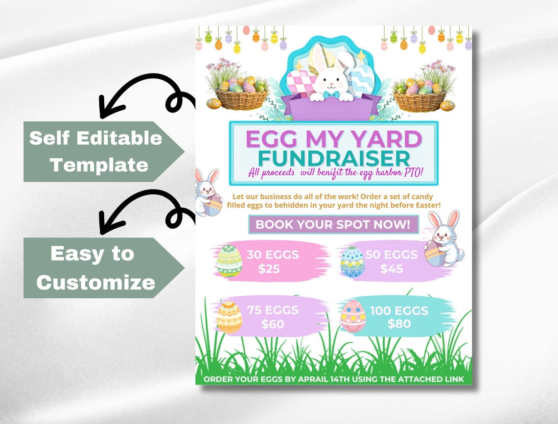 Egg My Yard Fundraiser Template | Editable PTO Easter Egg Hunt ...
